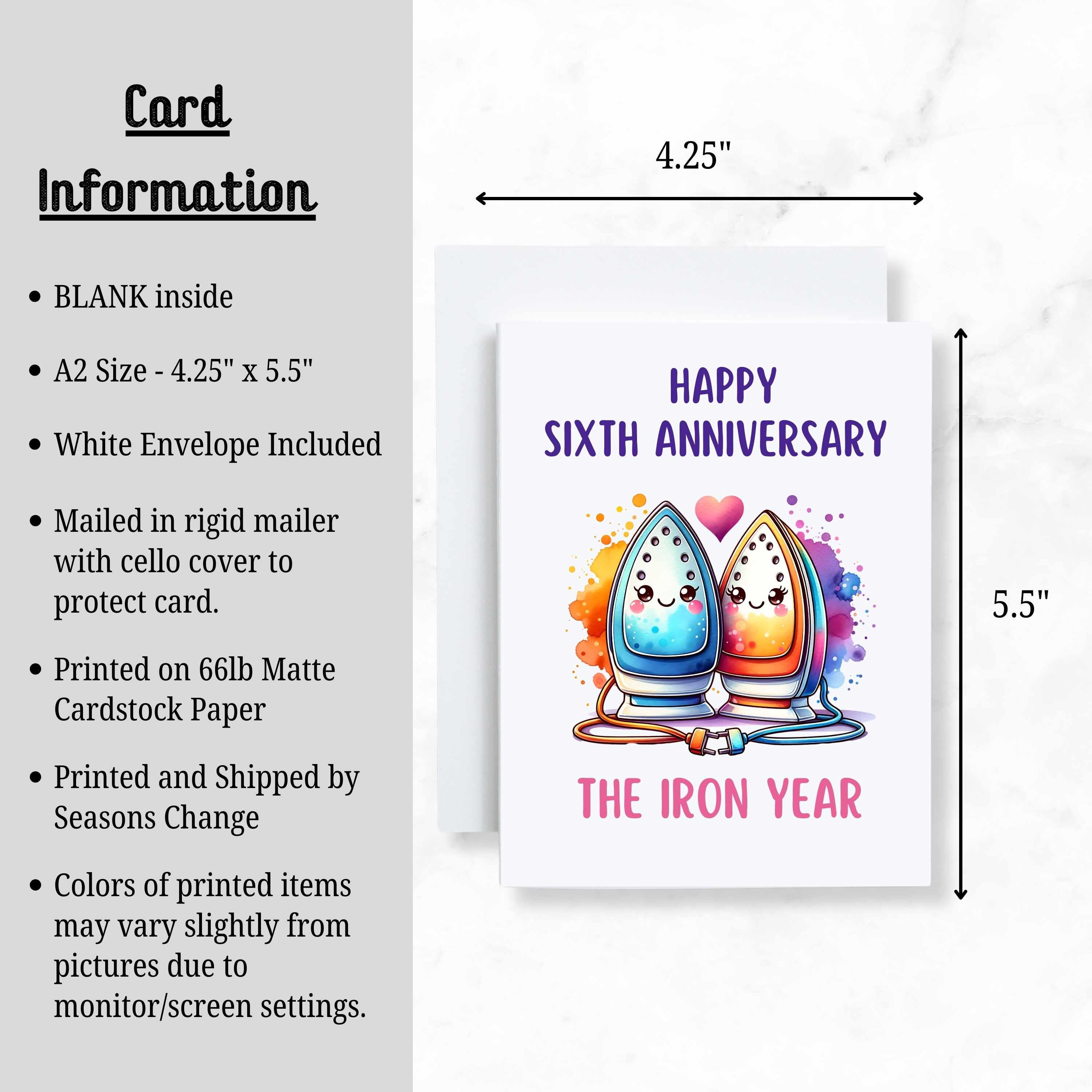 6th Anniversary Card Iron Anniversary Card Sixth Wedding Anniversary ...