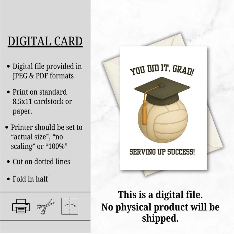 DIGITAL DOWNLOAD Volleyball Graduation Card, Sports Graduation Card ...