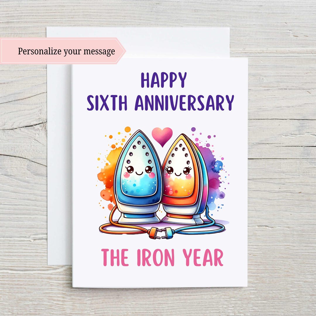 6th Anniversary Card Iron Anniversary Card Sixth Wedding Anniversary ...