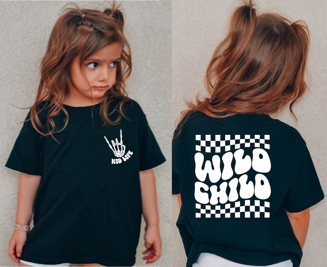 Wild Child Shirt, Wild Child Kids T-shirt, Trendy Kids Shirts, Retro Wild Child Checkered ...