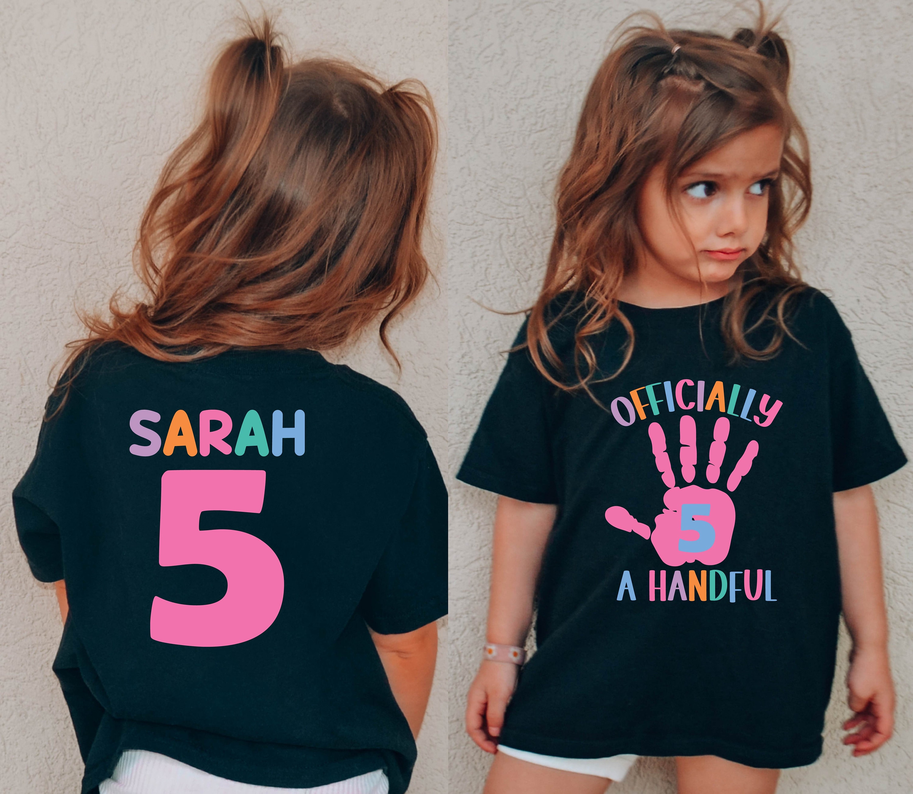 Girls 5th Birthday Shirt, Officially A Handful Birthday Shirt, Custom ...
