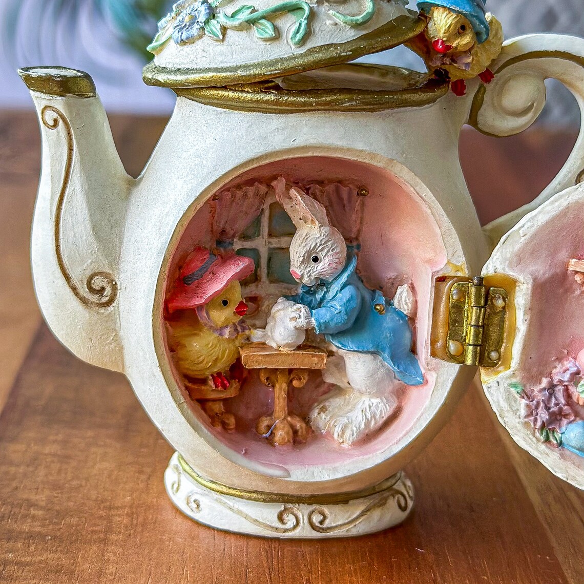 Vintage Easter Bunnies Peek-a-boo Miniature Tea Pot Figurine by Midwest ...