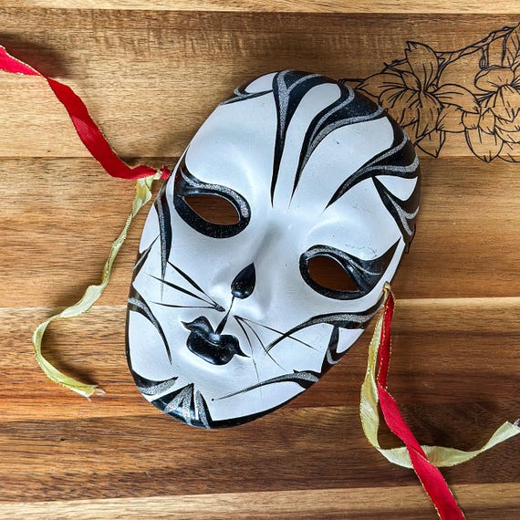 Vintage Ceramic Masquerade Mask: Hand-Painted Theatri… - Gem