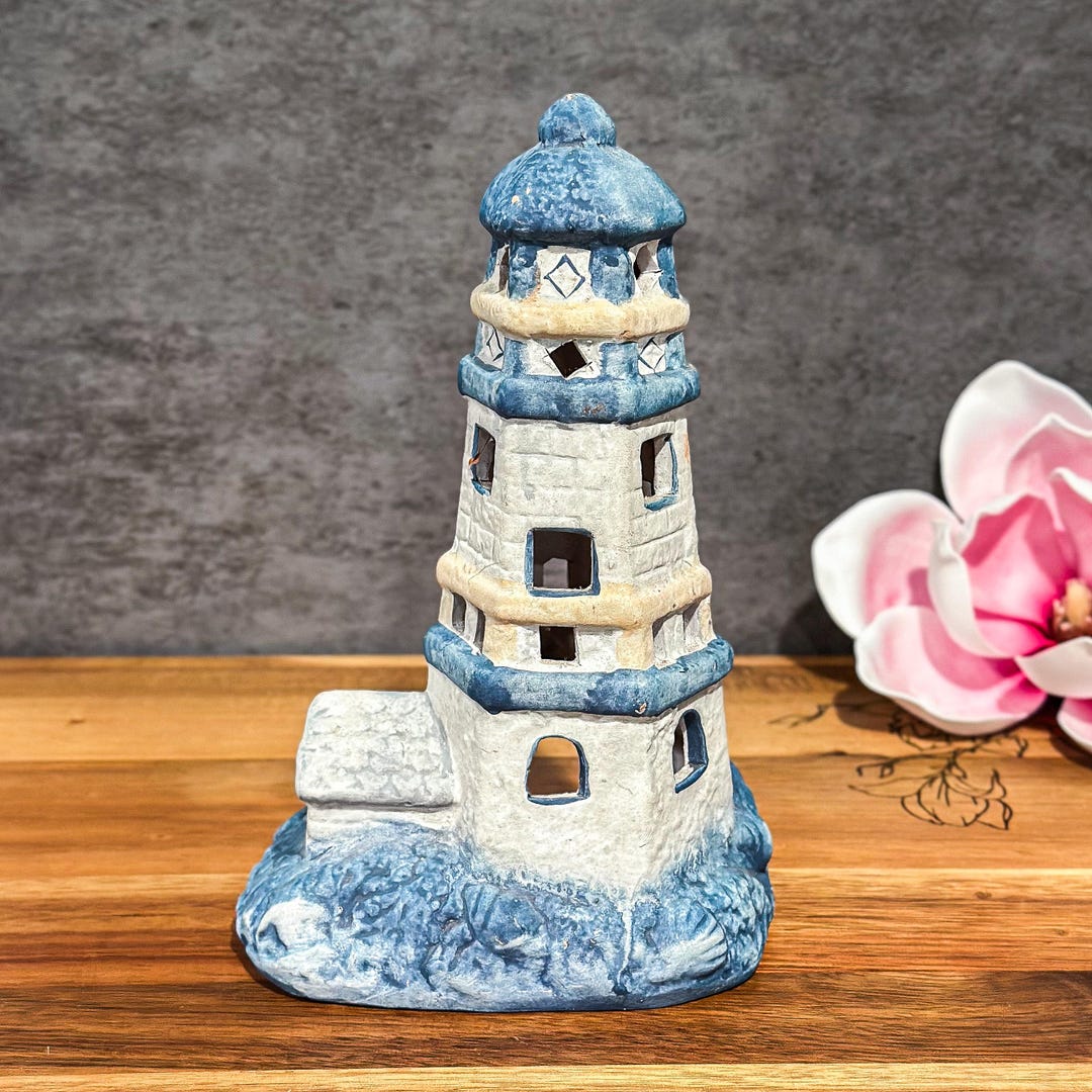 Charming Vintage Pottery Lighthouse Nautical Themed Home Accent Coastal ...