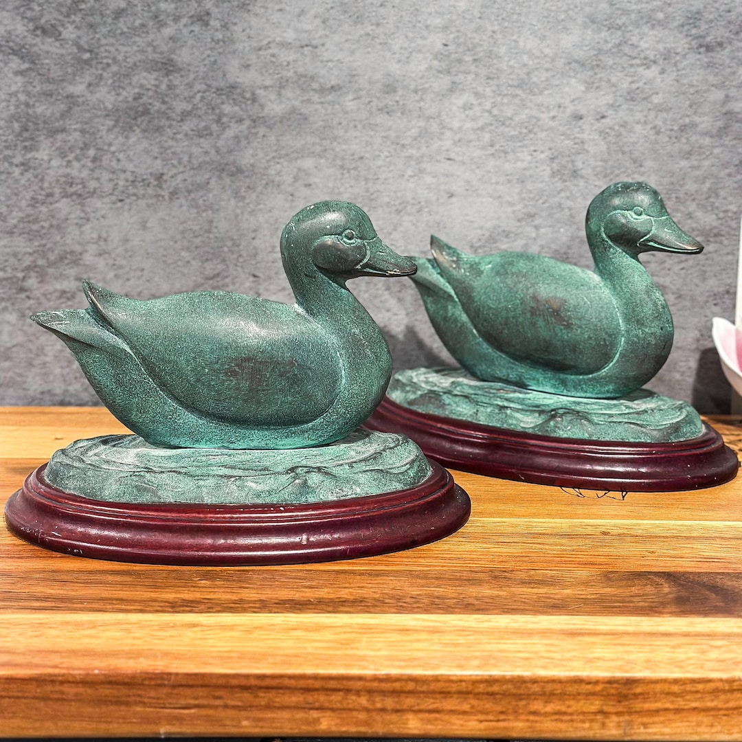 Vintage Metal Duck Figurine Patinated Green Duck Decoration Antique ...