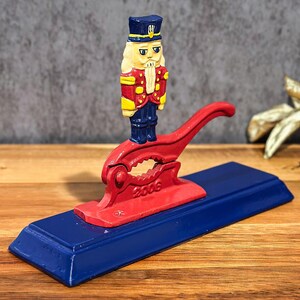 Vintage Cast Iron Nutcracker Soldier on Wood Base Festive Holiday Decor ...