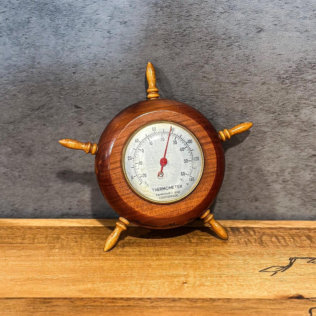 Vintage Thermometer Fahrenheit and Centigrade Wooden Ship Wheel ...