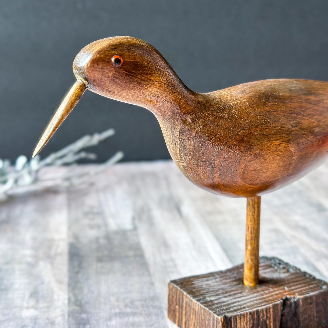 Vintage Hand-carved Wooden Wading Bird on Plinth - Etsy