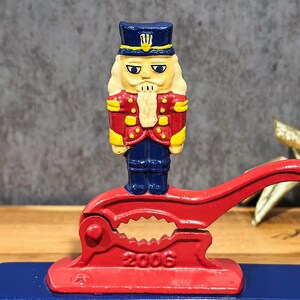 Vintage Cast Iron Nutcracker Soldier on Wood Base Festive Holiday Decor ...