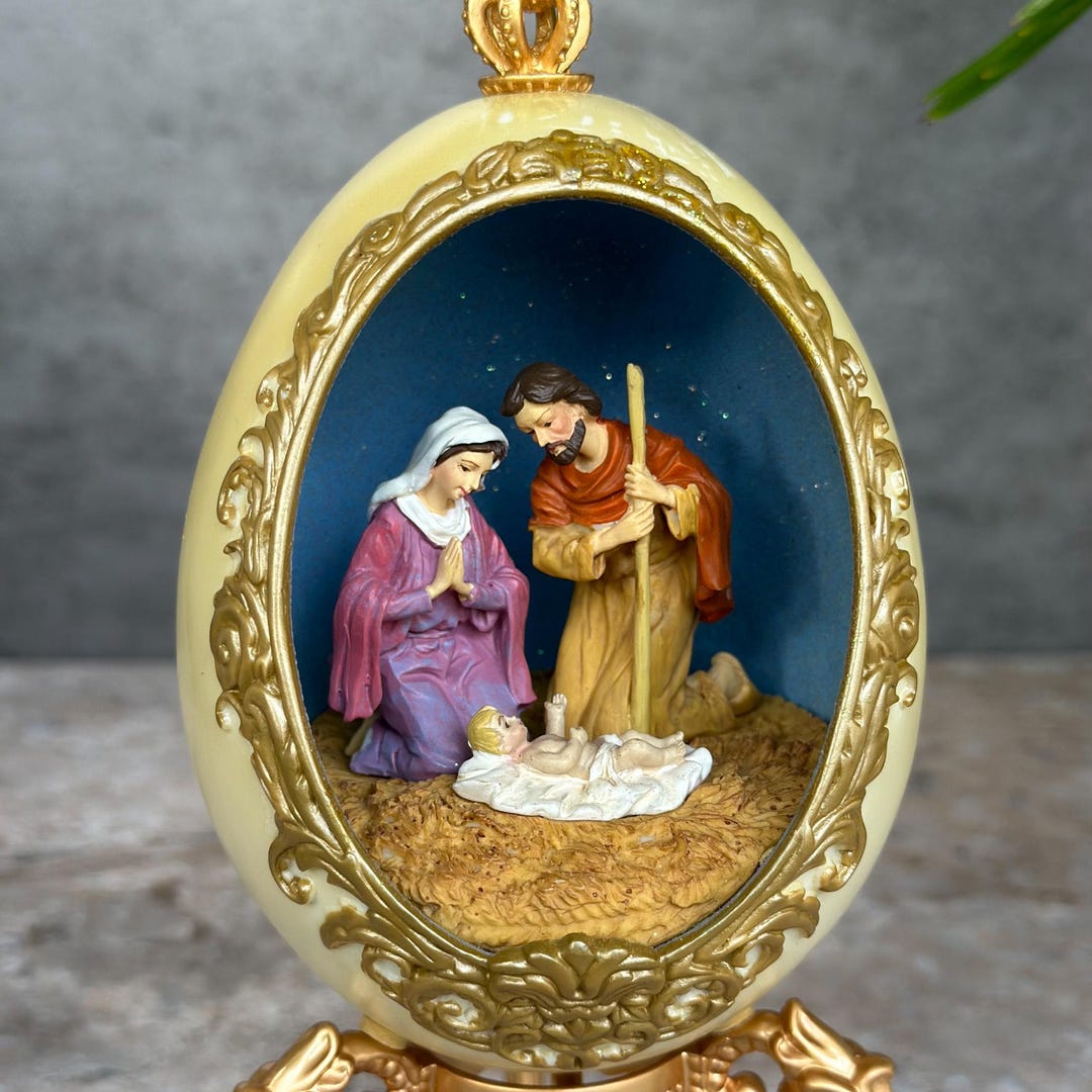 Vintage Gloria Holy Family Nativity Musical Egg Diorama With Stand - Etsy