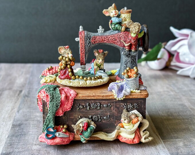 Charming Vintage Animated Music Box Mice Sewing Machine - Plays "my ...
