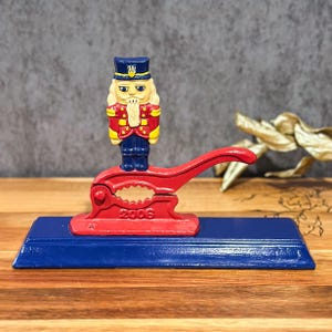 Vintage Cast Iron Nutcracker Soldier on Wood Base Festive Holiday Decor ...