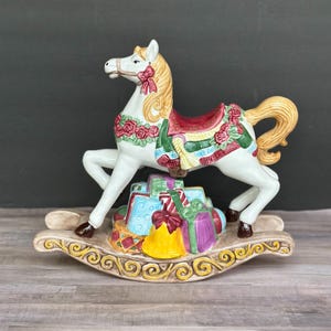 Vintage Porcelain Musical Rocking Horse Figurine Plays 'jingle Bells ...