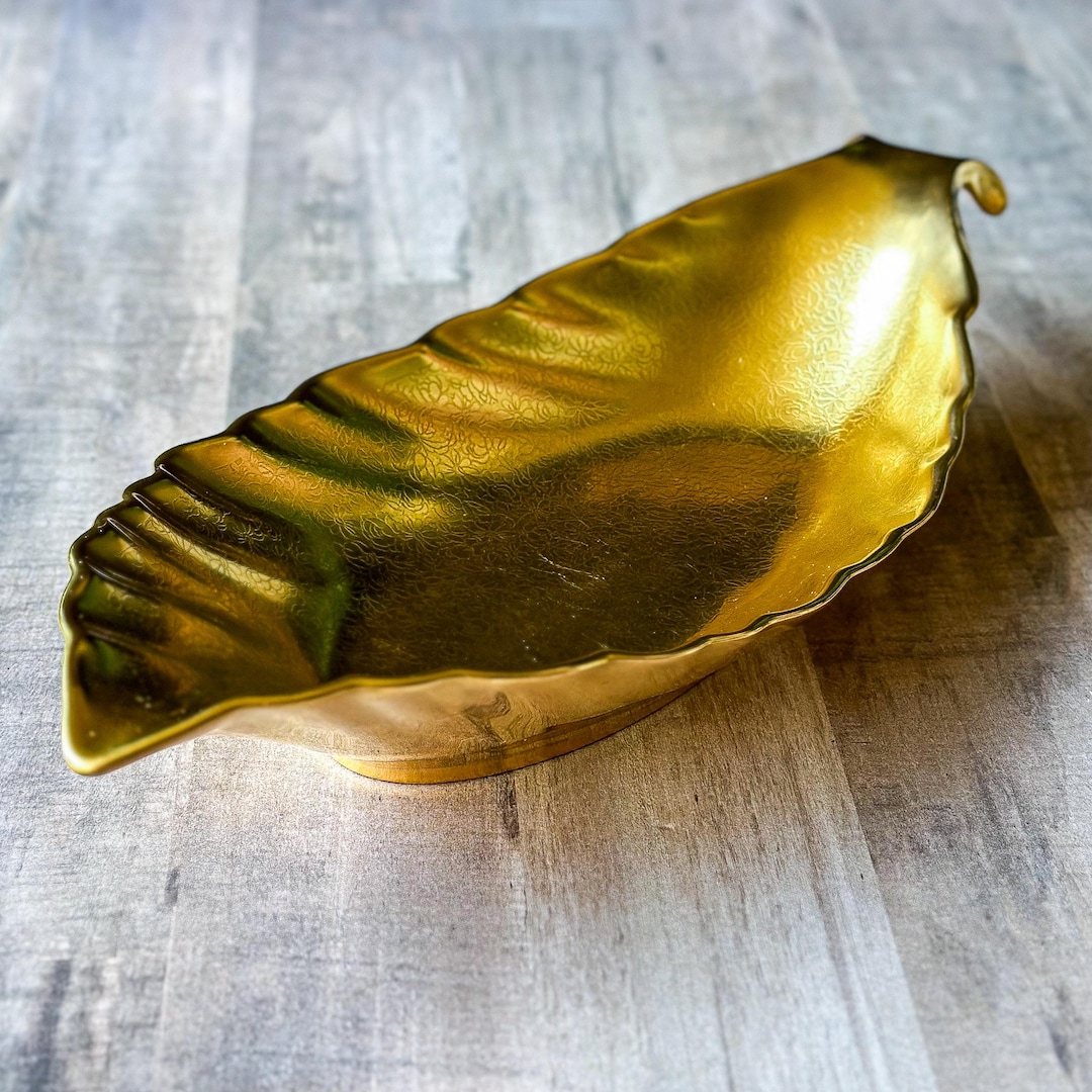 Vintage Pickard Gold Plated Leaf Shaped Serving Bowl-tray With Floral ...