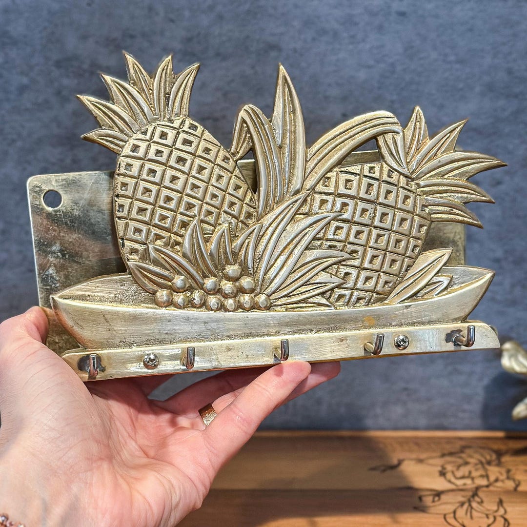 Vintage Solid Brass Pineapple Key Holder Solid Brass Wall Hook Organizer Retro Key Hook Brass ...