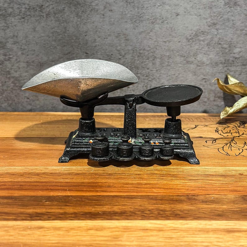 Vintage Miniature Cast Iron Scale Antique Balance Scale With Weights ...