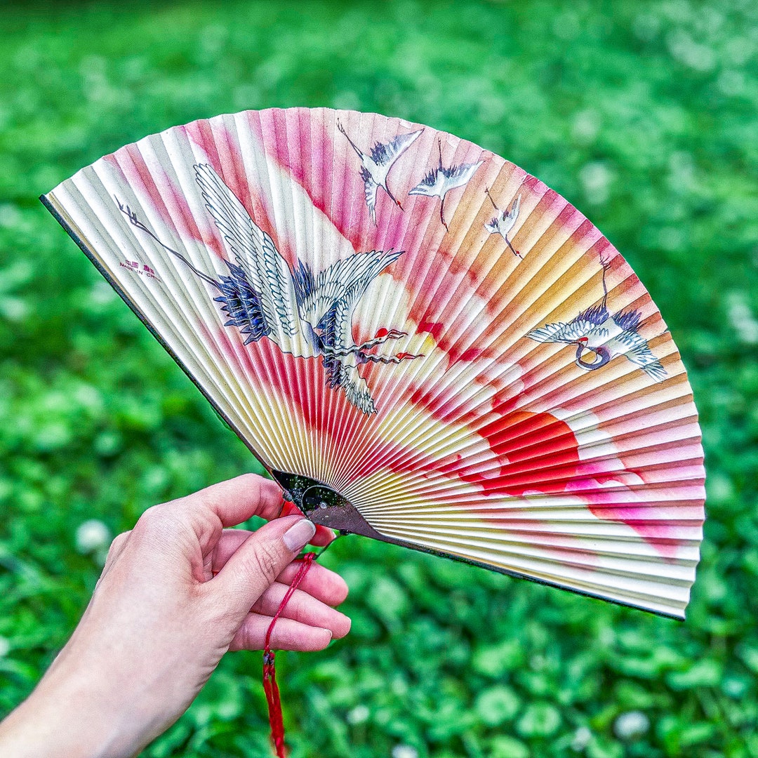 Vintage Asian Hand Painted Paper Fan - Etsy