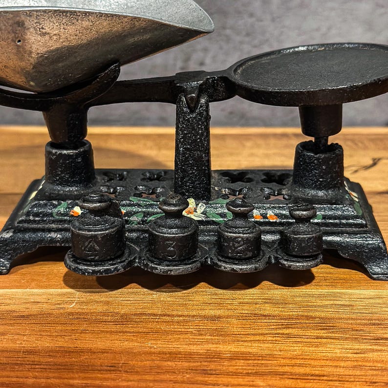 Vintage Miniature Cast Iron Scale Antique Balance Scale With Weights ...
