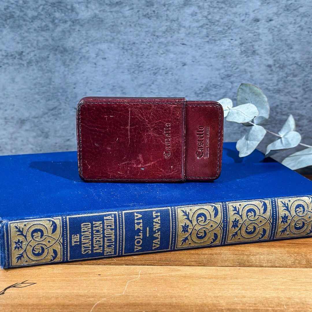 Vintage Castello Italian Leather Card Case: Burgundy Two-piece Wallet ...
