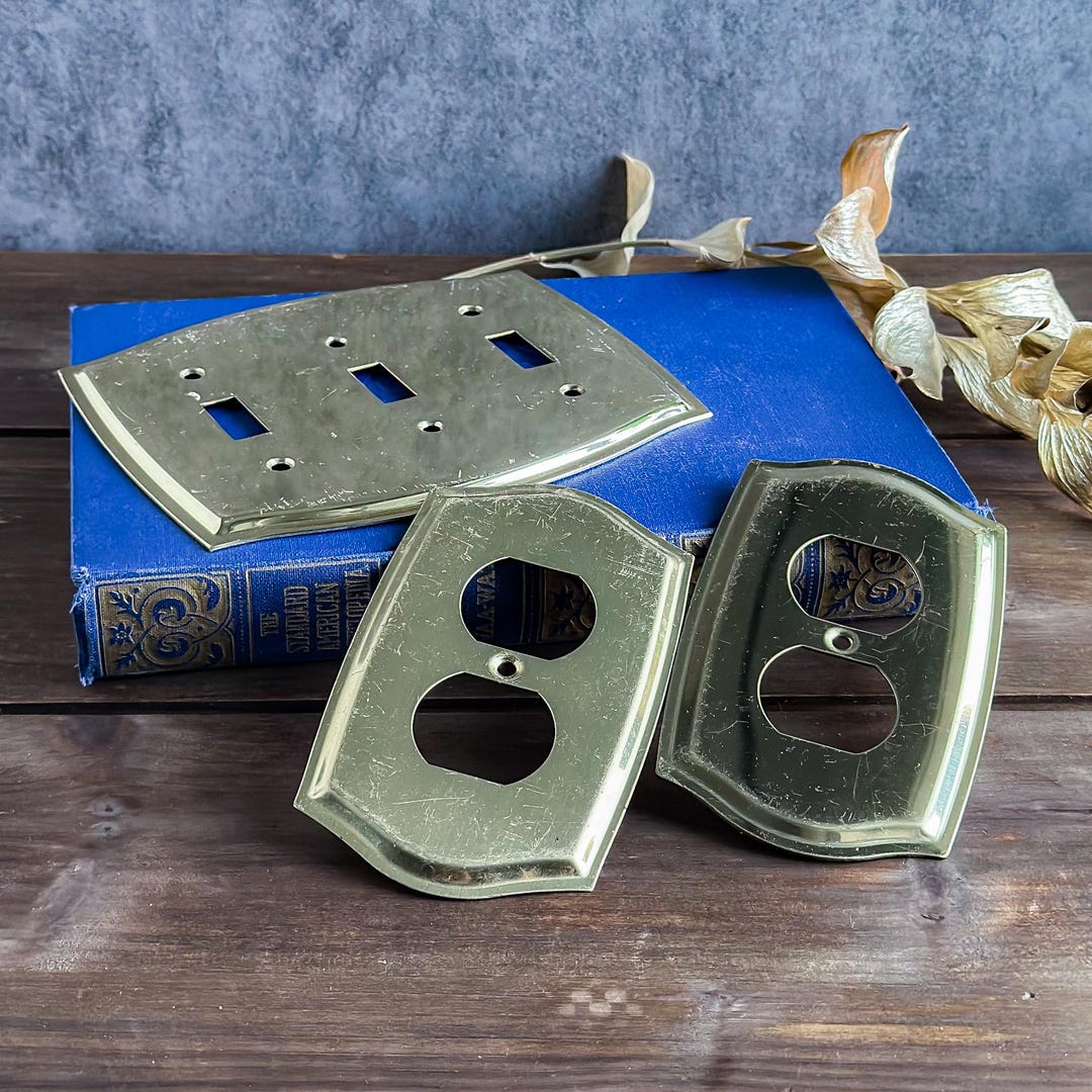 Set of 3 Vintage Brass Light Switch Covers – Triple Toggle & Outlet ...