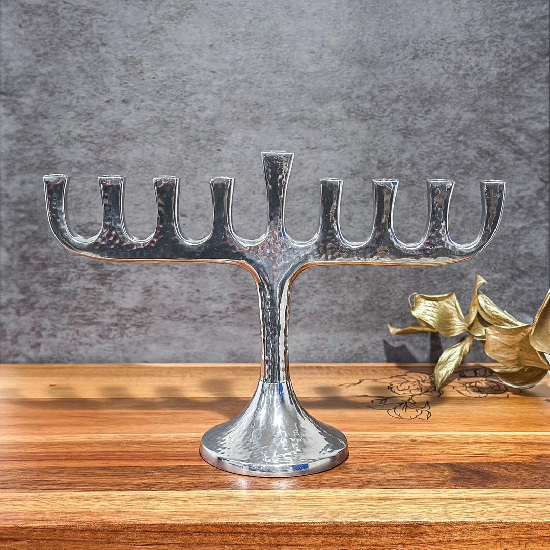 Hammered Aluminum Menorah 9-branch Hanukkah Candle Holder Modern Jewish ...