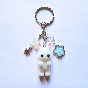 White Flocked Baby Rabbit Keychain | Keyring, Accessory, Cute, Kawaii ...