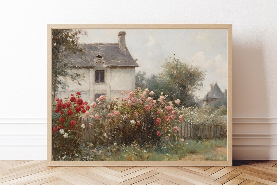 Cottage Oil Painting, Summer Landscape Art Print, Vintage Digital Print ...