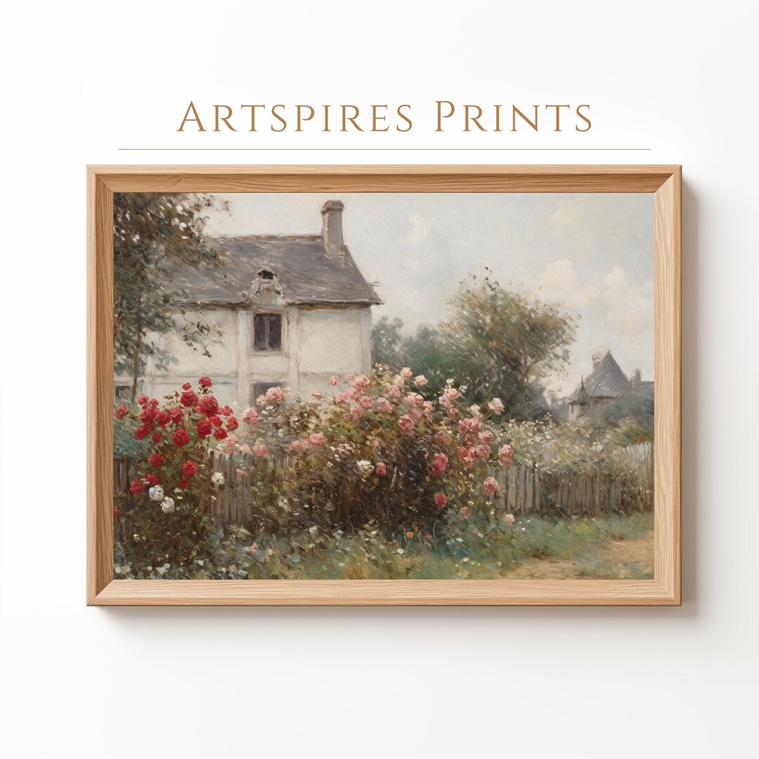 Cottage Oil Painting, Summer Landscape Art Print, Vintage Digital Print ...