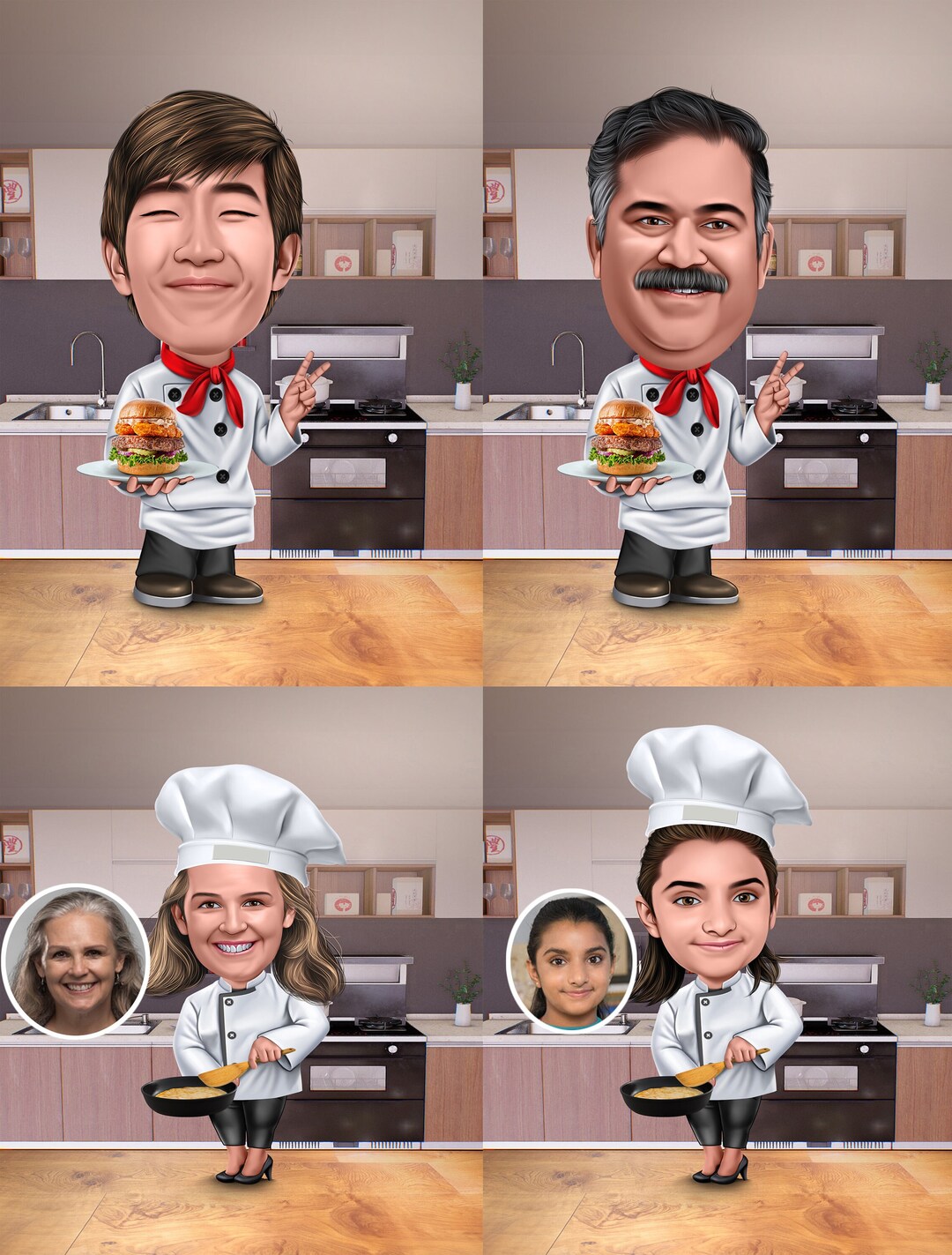 Custom Chef Cooking Caricature Cartoon Portrait Illustration, Creative ...