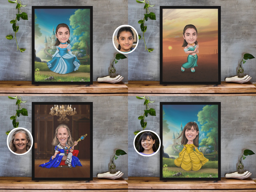Custom Princess Caricature Cartoon Portrait Illustration Poster ...