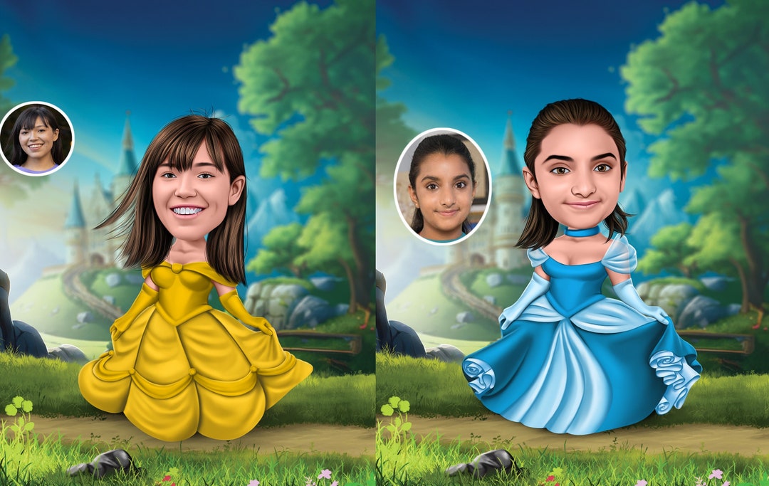 Custom Princess Caricature Cartoon Portrait Illustration, Creative ...