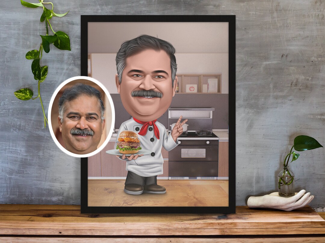 Custom Chef Cooking Caricature Cartoon Portrait Illustration Poster ...
