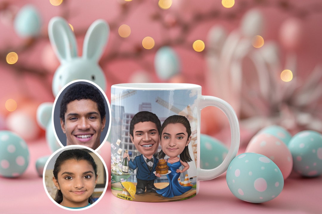 Custom Ceramic Couples Cartoon Caricature Coffee Mug, Personalized ...