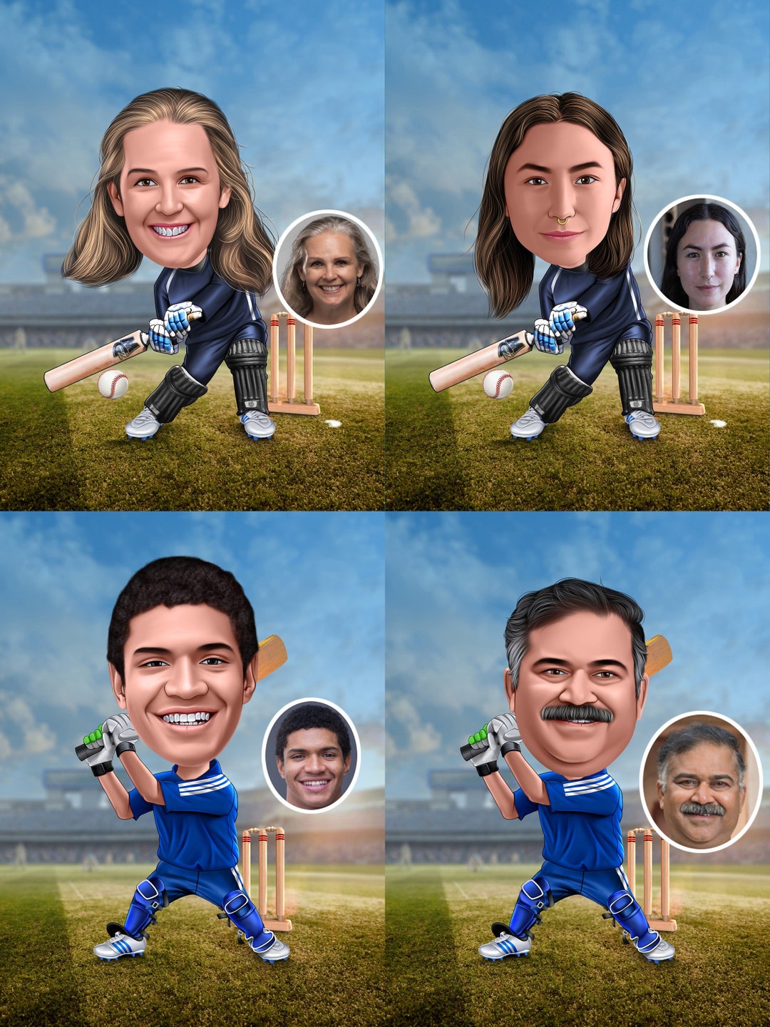 Custom Cricket Caricature Cartoon Portrait Illustration, Creative ...