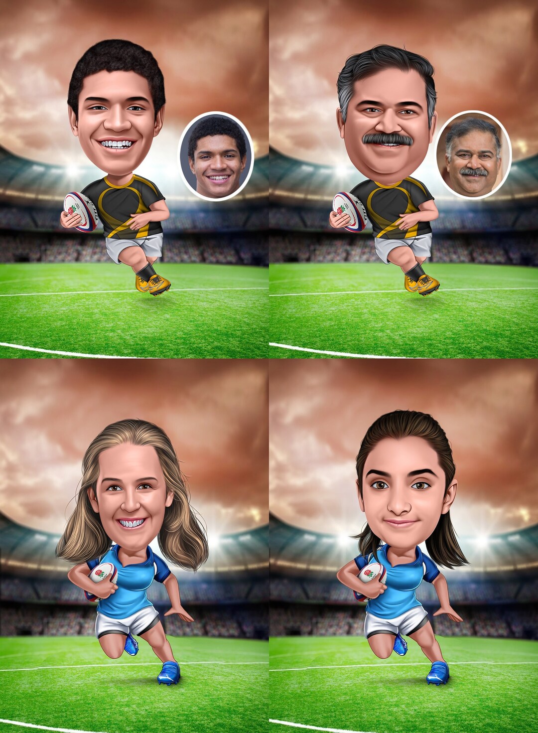 Custom Rugby Caricature Cartoon Portrait Illustration, Creative ...