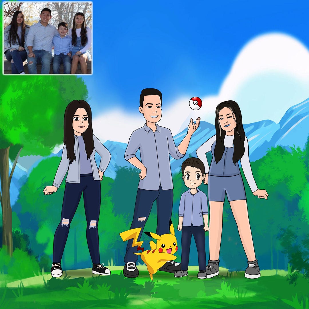 Poke Portrait Family Character Painting, Cartoon Photo Customize ...