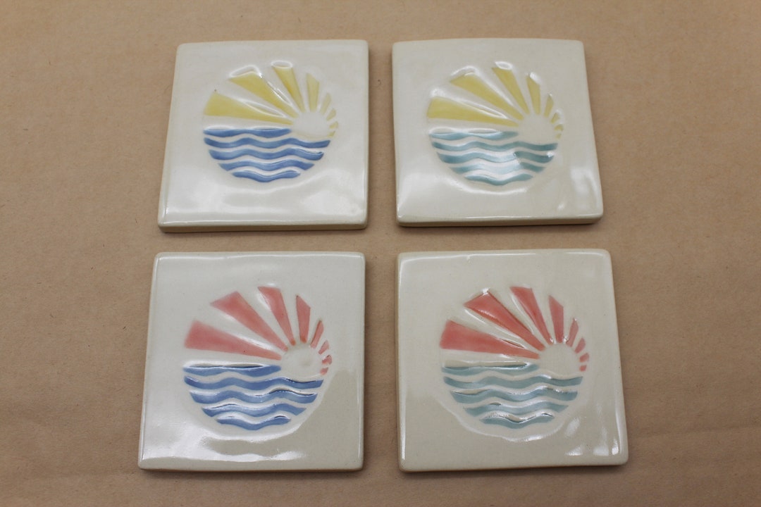 Artdeco Set Fo 4 Coasters, Stylish Pastel Colors Surface Protector ...