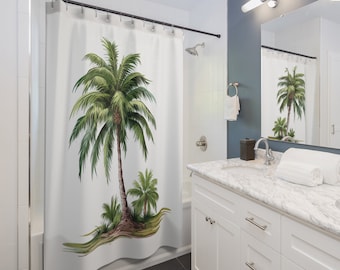 Palm Tree Shower Curtain, Cute Beach Bathroom Shower Curtain, Cool Boho ...