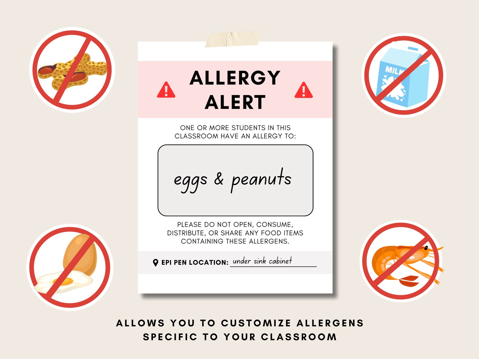 Printable Allergy Alert Sign | Classroom Allergy Warning | School ...