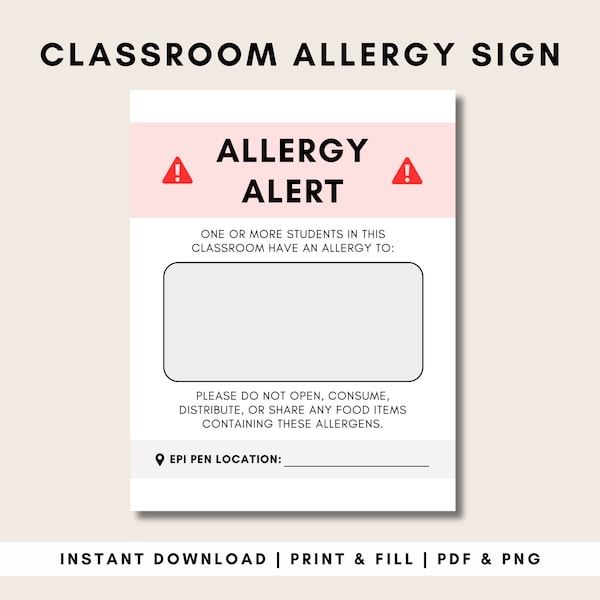 Allergy Classroom Sign - Etsy
