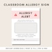 Printable Allergy Alert Sign | Classroom Allergy Warning | School ...