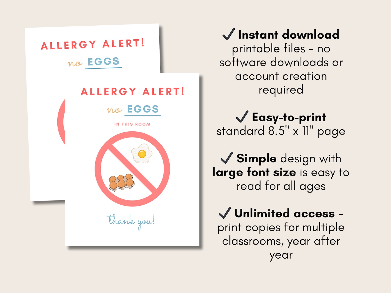 Printable Egg Allergy Sign | Classroom Allergy Alert | Daycare Allergy ...