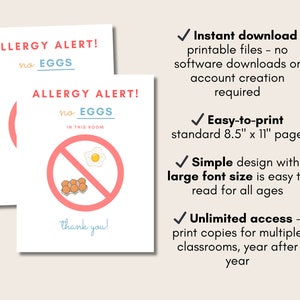 Printable Egg Allergy Sign | Classroom Allergy Alert | Daycare Allergy ...