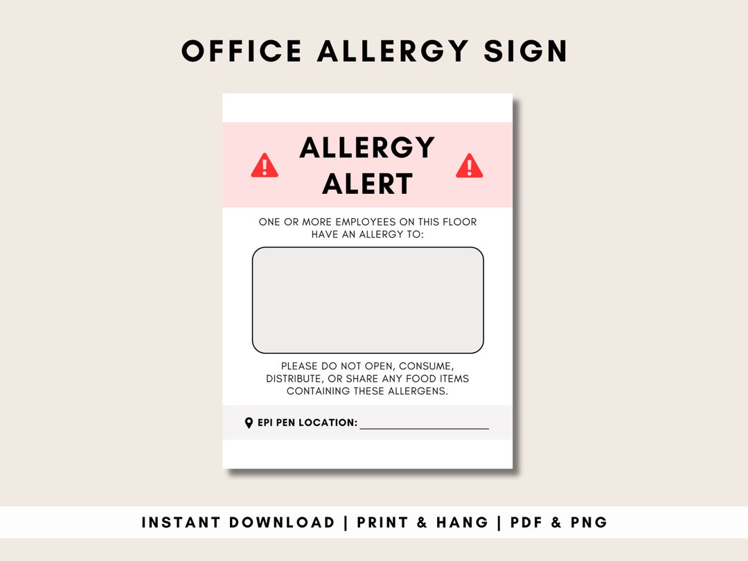 Office Allergy Alert Sign | Office Allergy Warning | Employee Allergens ...