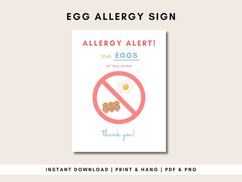 Egg Allergy Sign Classroom Allergy Alert Daycare Allergy Warning School ...