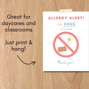 Printable Egg Allergy Sign | Classroom Allergy Alert | Daycare Allergy ...