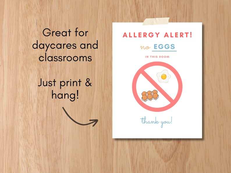 Printable Egg Allergy Sign Classroom Allergy Alert Daycare Allergy ...