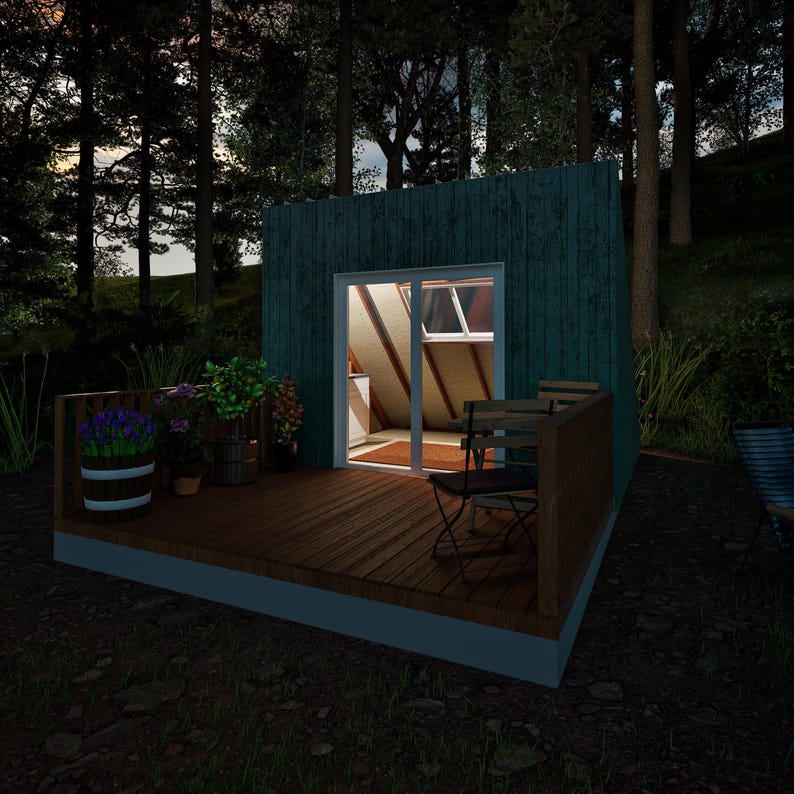 Easy to Build A Frame Cabin Plan, Very Small A Frame House, Changeable ...