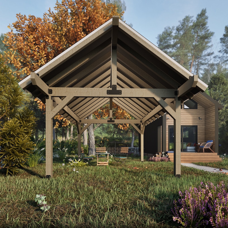 12x16 Gable Roof Gazebo Plans: Garden Pavilion, Wooden Carport (PDF ...