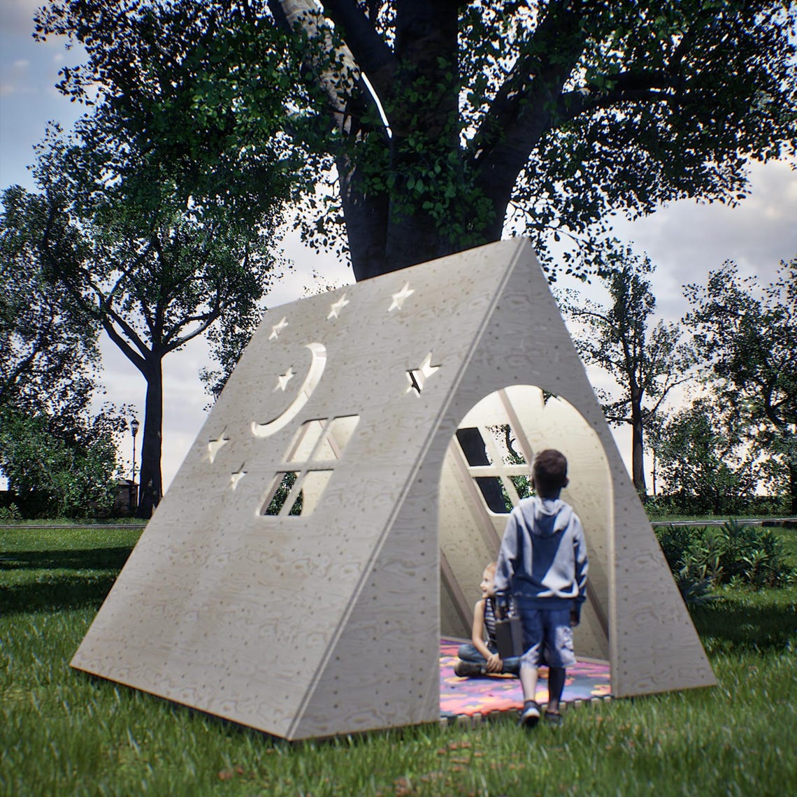 Play House Plan | 8x8 Triangle Playhouse Plan | A Frame Playhouse Plan ...